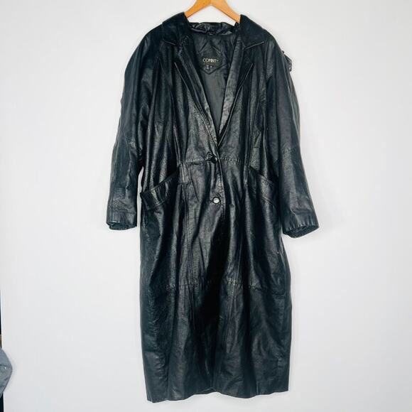 Comint | Jackets & Coats | Vintage 9s Comint Black Leather Trench Coat ...